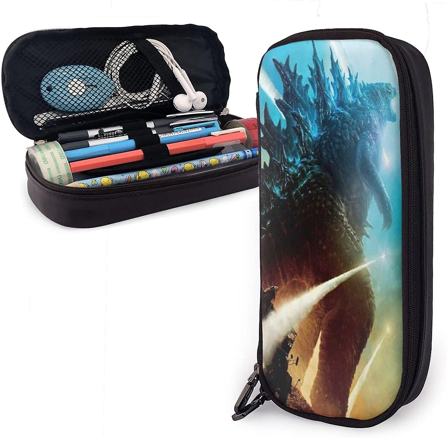 Godzilla Leather Pencil Case Big Capacity with Zipper Large Storage Pen ...