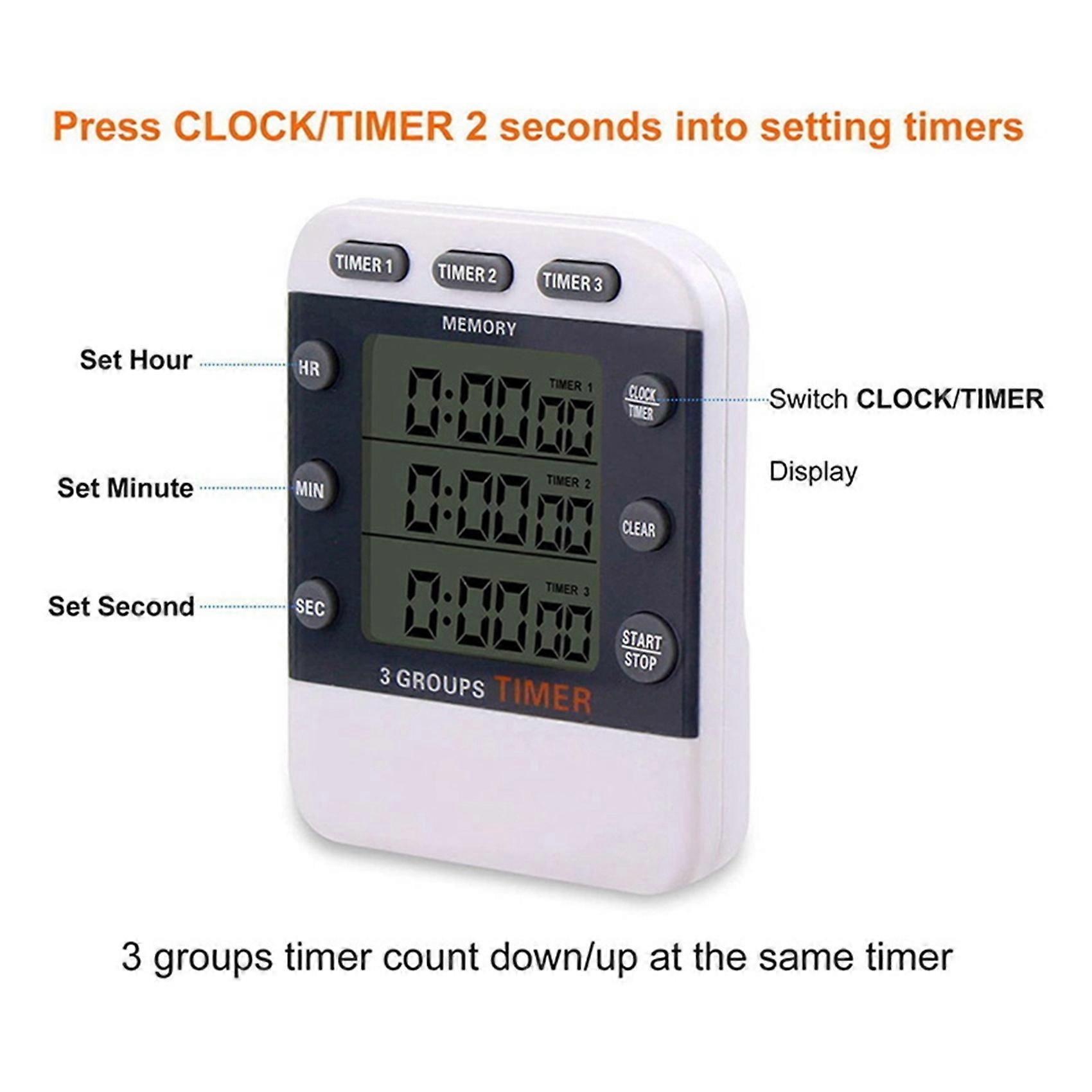 2X Digital Timer 100 Hour Triple Count Down/Up Clock Timer Kitchen ...