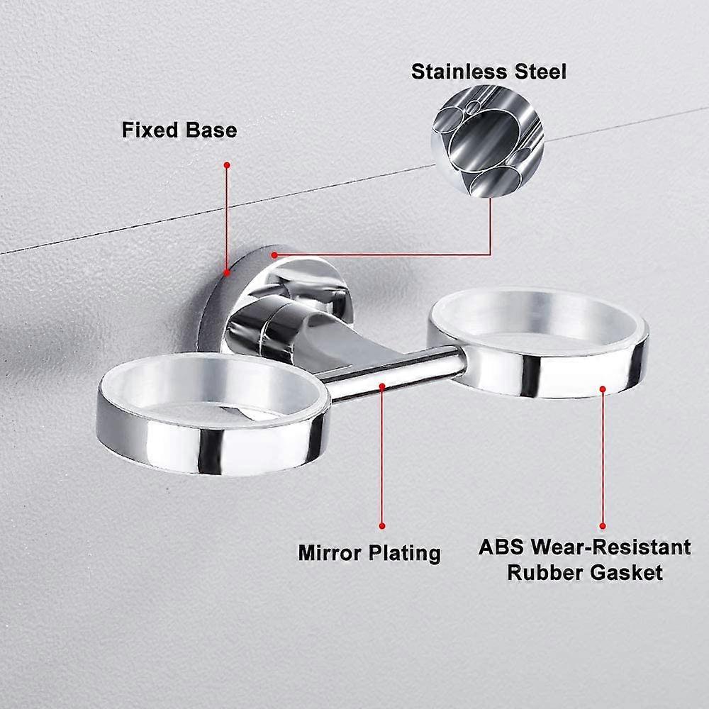 Double Toothbrush Holder Wall Mounted Chrome Toothbrush Tumbler Cup ...