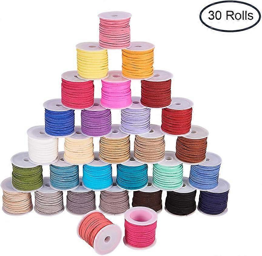 30 Rolls 160 Yards Flat Faux Suede Leather Lace 3mm Micro-Fiber Leather ...
