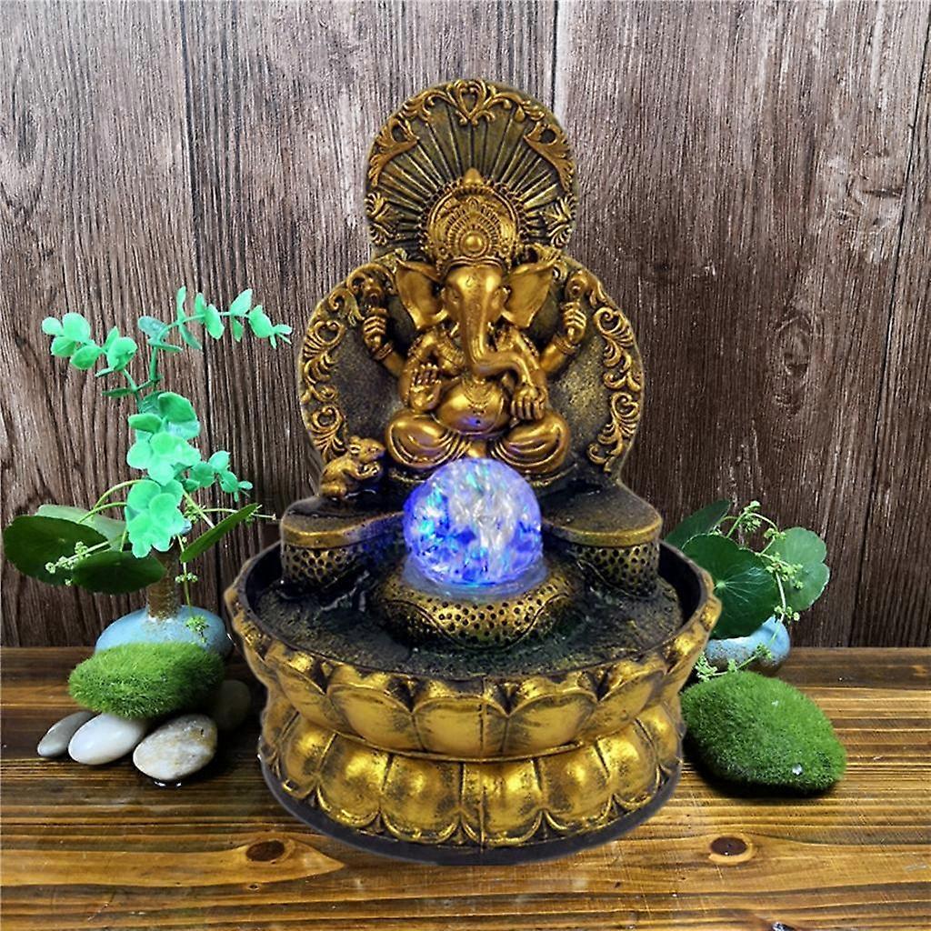 Resin Ganesha Statues Tabletop Water Fountain LED Waterscape Elephant ...