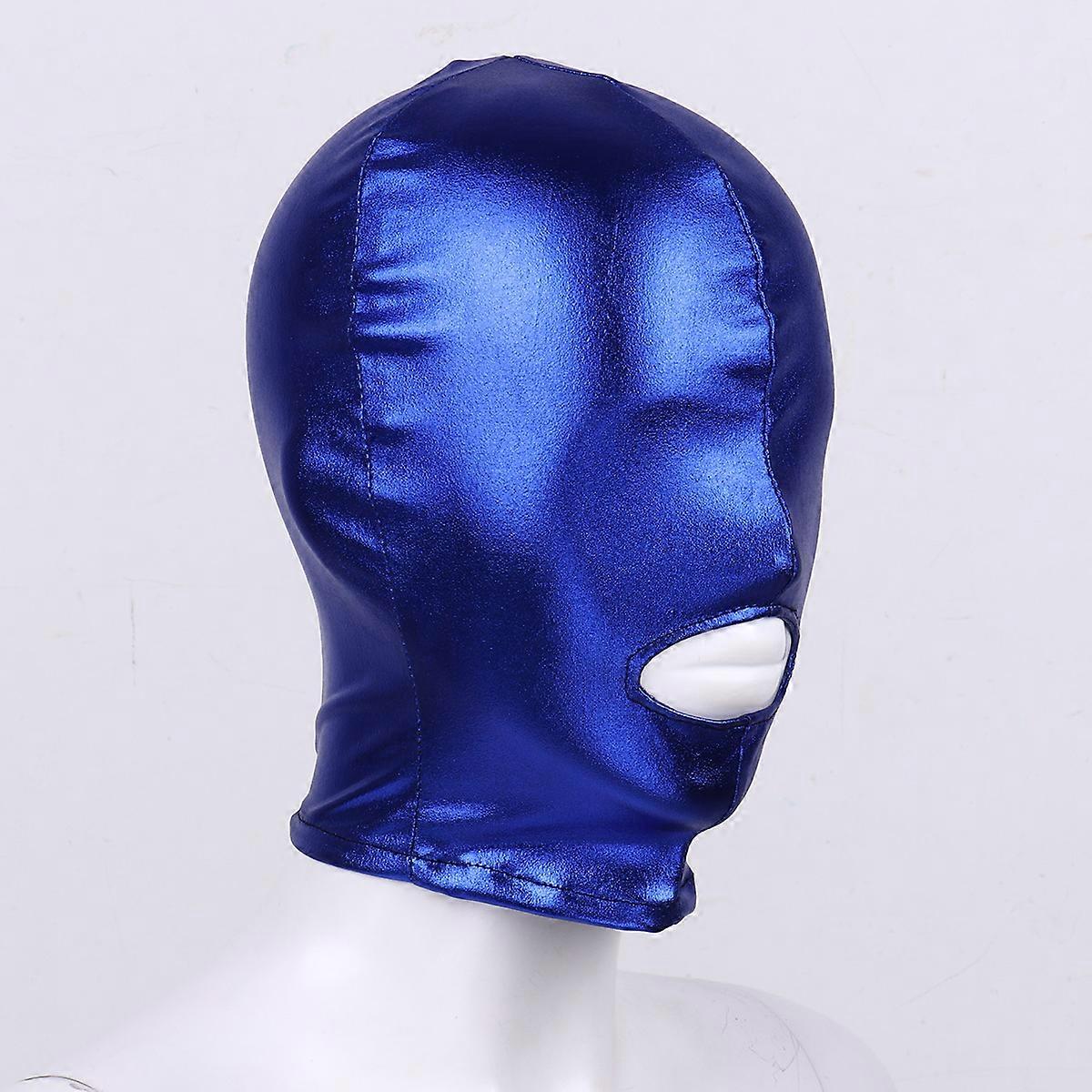 Unisex Latex Hood Mask Shiny Metallic Open Mouth Hole Headgear ...