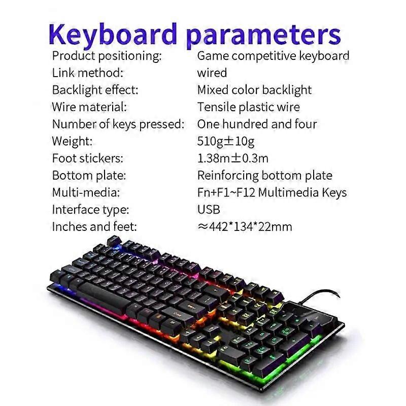 104Keys LED Backlit USB Gaming Keyboard Mechanical Feeling Wired ...