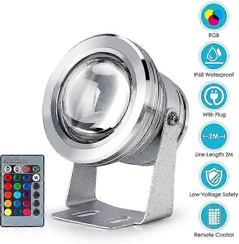 LED Submersible Flood Light, IP67 Waterproof RGB Underwater Light, 10W ...