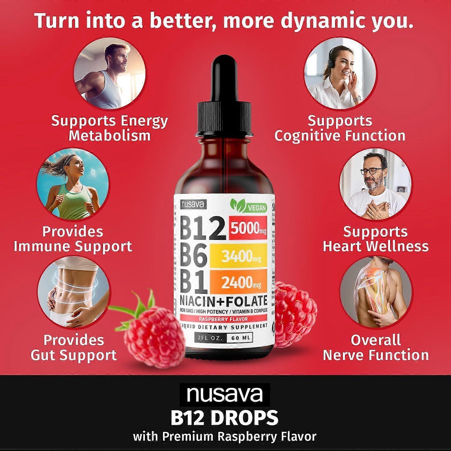 Vitamin B12 and B6 Liquid Drops,(2 Pack) B12 Sublingual Vitamin B ...
