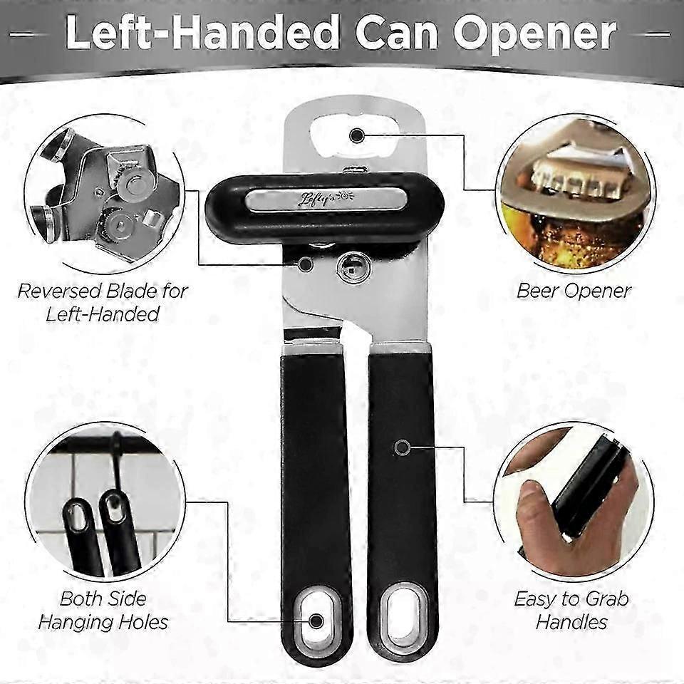 Left Handed Can Opener, Black Heavy Duty Stainless Steel Ergonomic ...