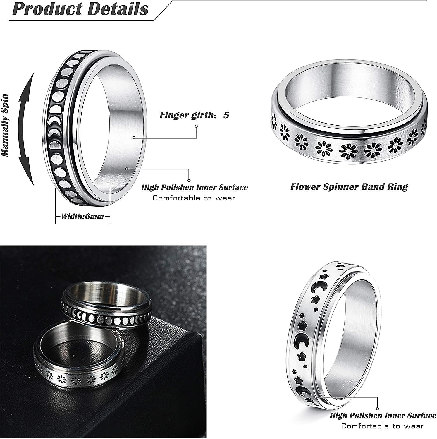 Katea 4pcs Stainless Steel Fidget Band Rings For Women Mens Spinner ...