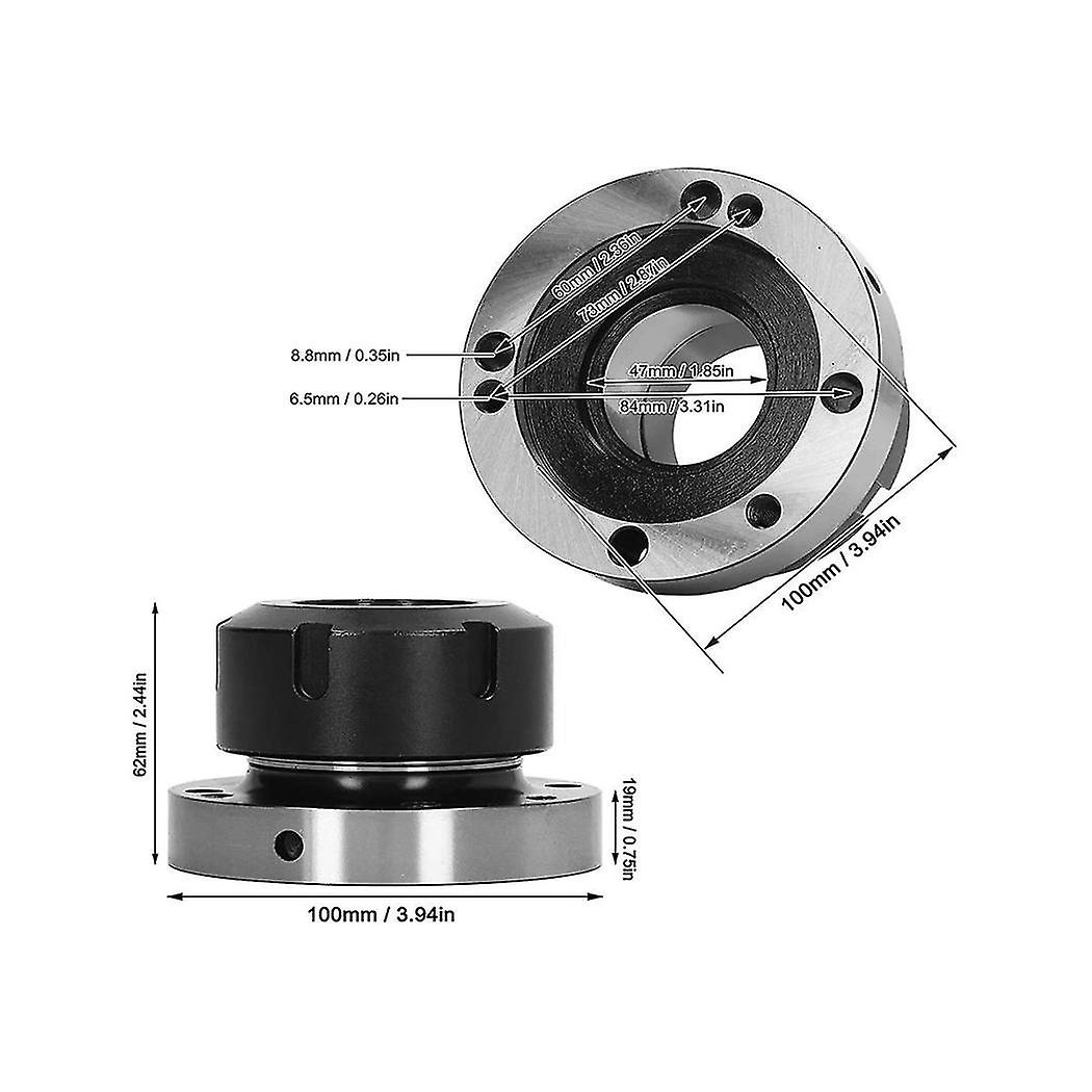 Lathe Collet Chuck, Carbon Steel 7 Holes Lock 0.005 Accuracy Er50 ...