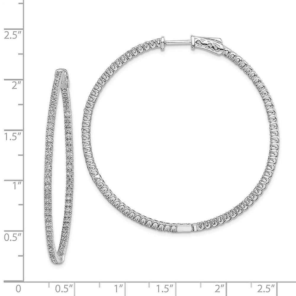 925 Sterling Silver Polished Hinged hoop Safety clasp CZ Cubic Zirconia ...