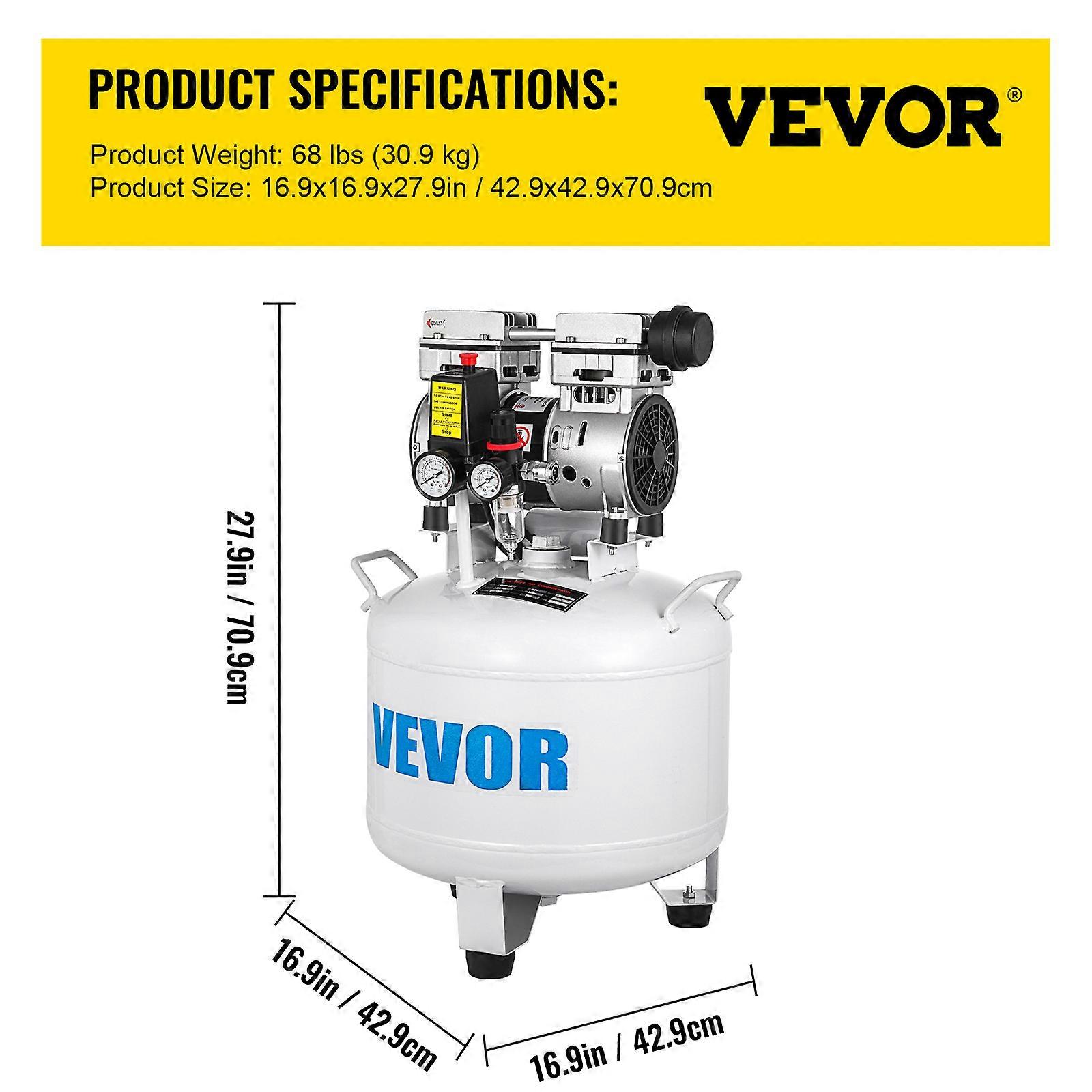 Vertical Air Compressor 8.8 Gallon Ultra Quiet Oil-free Air Compressor ...