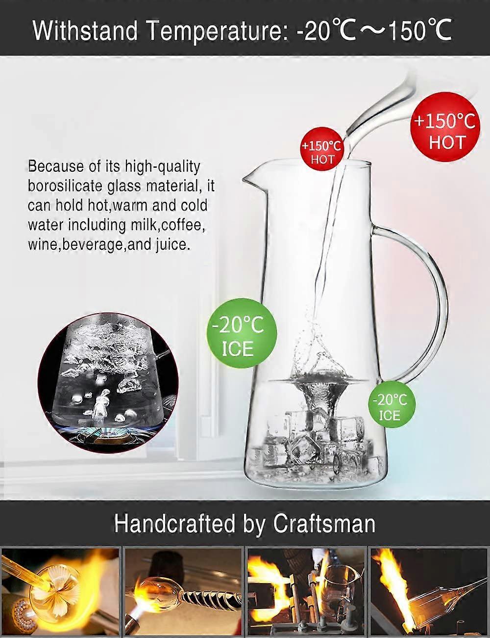 Piao 1.5 Liter Of Glass Krug Karafe With Lid Icing Kit Water Jug Hot Cold Water Iced Tea Wine ...