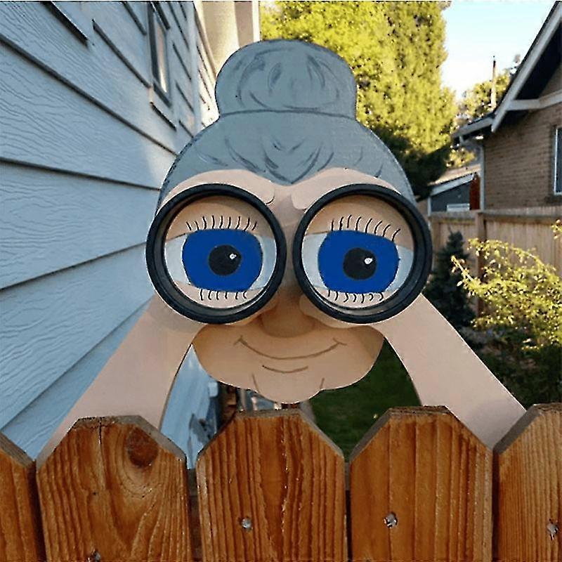 Nosy Old Man And Lady Garden Decor Cartoon Binoculars Peeper Couple ...