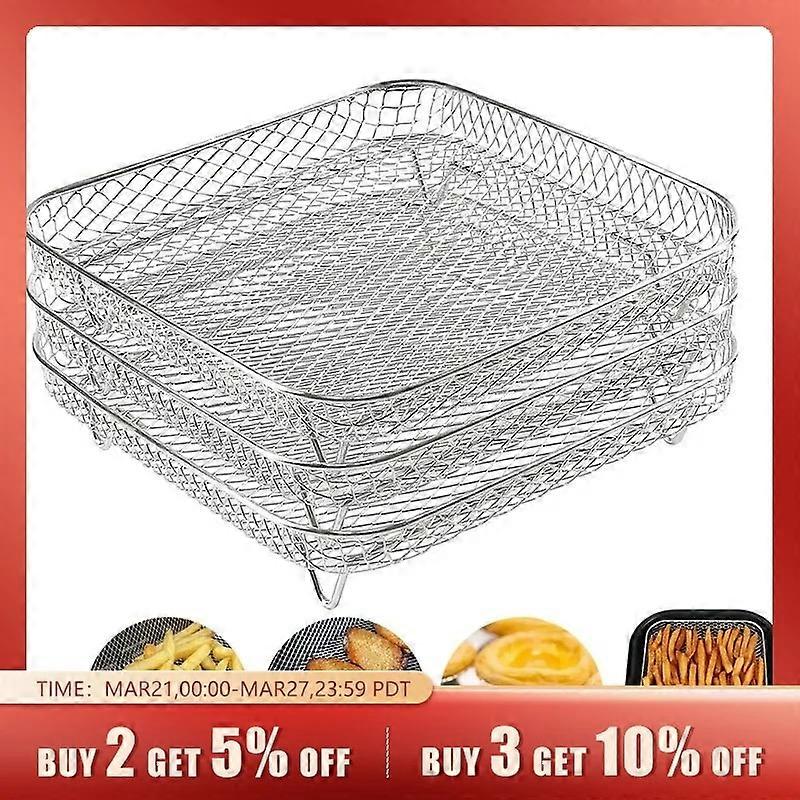 3Layer Air Fryer Racks Stainless Steel Square Air Fryer Basket Tray ...