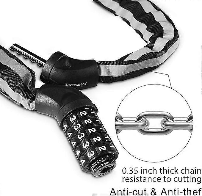 Bike Lock Combination 5 Digit, Key-Less Bicycle Chain Lock for Bicycles ...