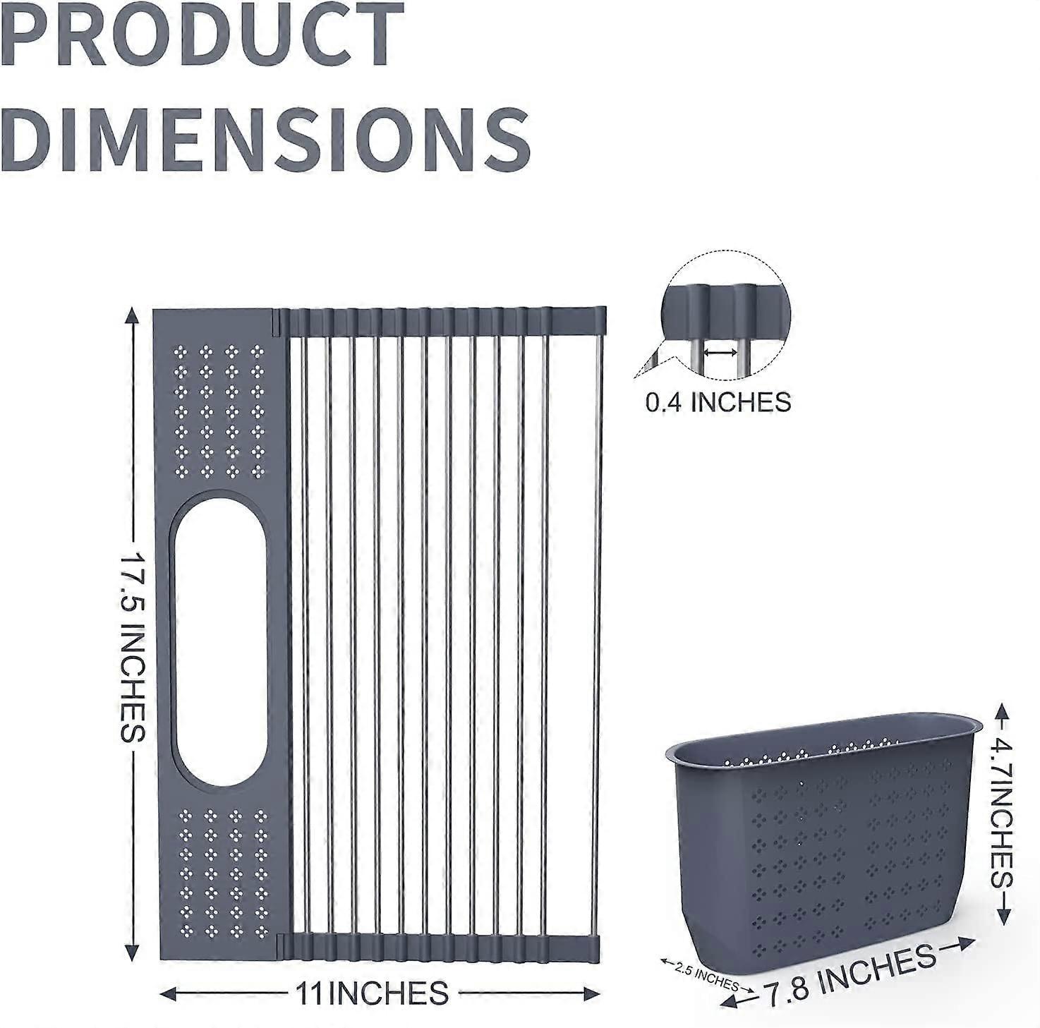 Roll Up Dish Drying Rack 17.5"(L) x 11"(W) - SUS304 Multi-Purpose Rack ...