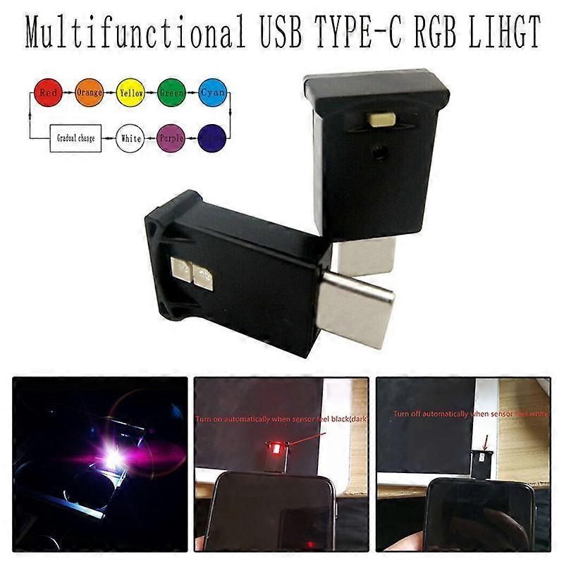 Mini USB-C LED RGB Light Brightness Adjustable 8 Color Changeable for ...