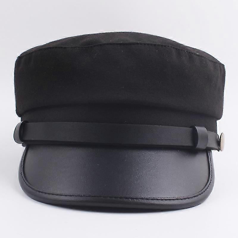 Mens Womens Pu Brim Military Cap Fiddler Sailor Breton Cap Fashion Flat ...