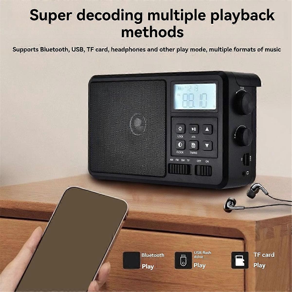 Portable Internet Radio Best Reception FM Bluetooth Radios Speaker LCD ...