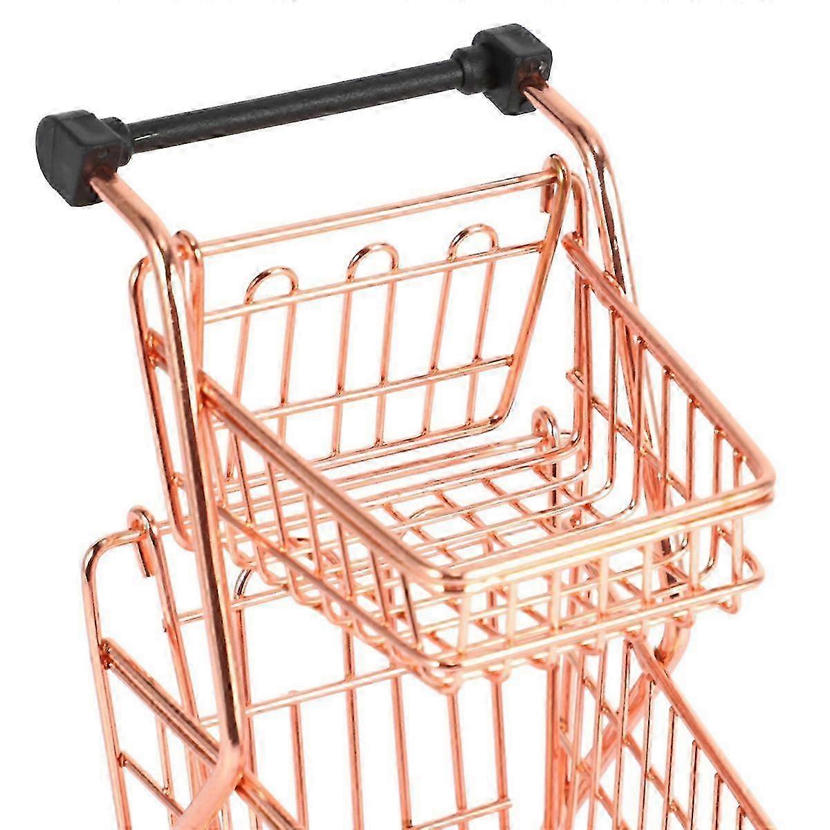 Two-Tier Foldable Metal Shopping Trolley with Rose Gold Finish, Wrought ...