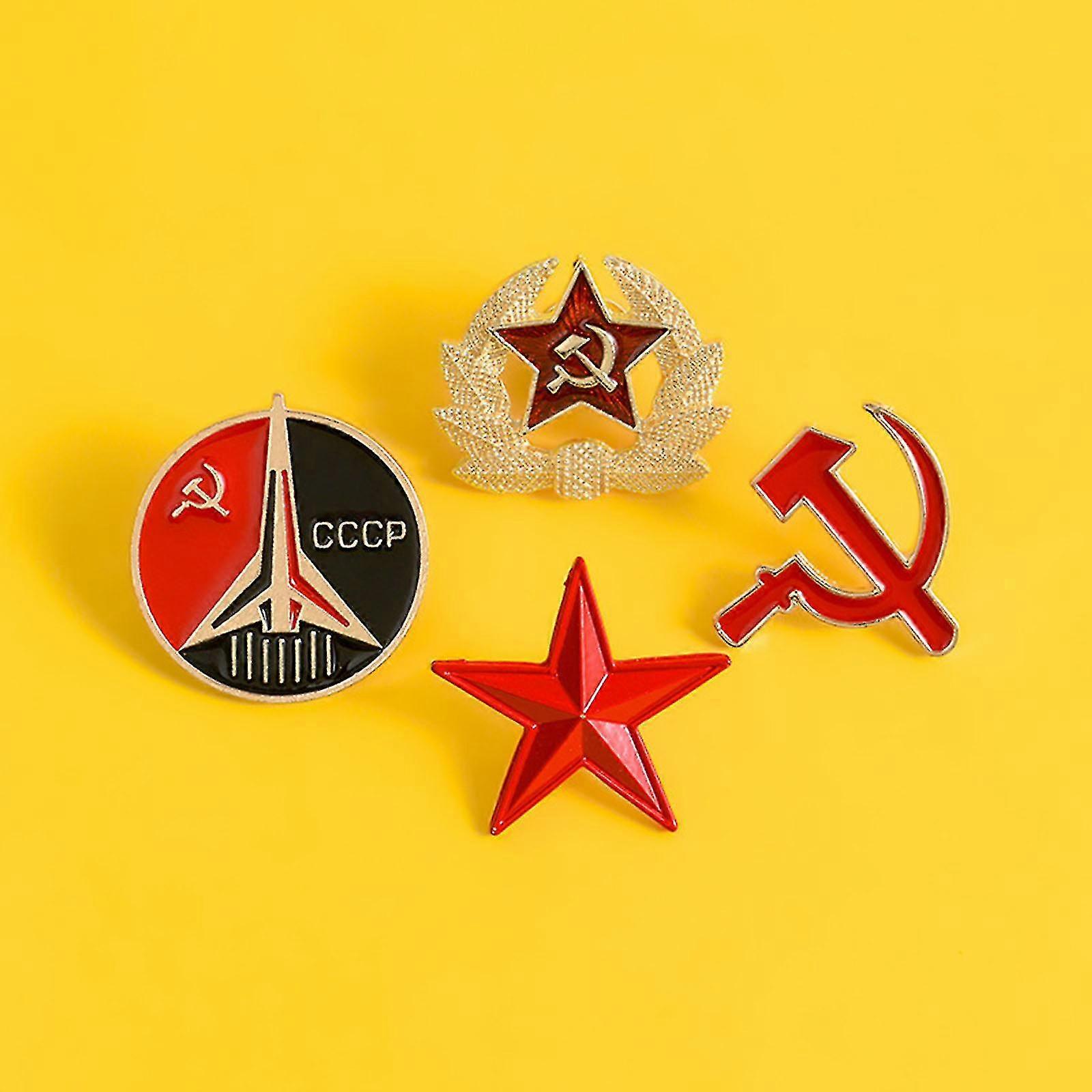 4pcs/set Vintage Soviet Union Brooches Communist Lapel Pin Badge Gold ...