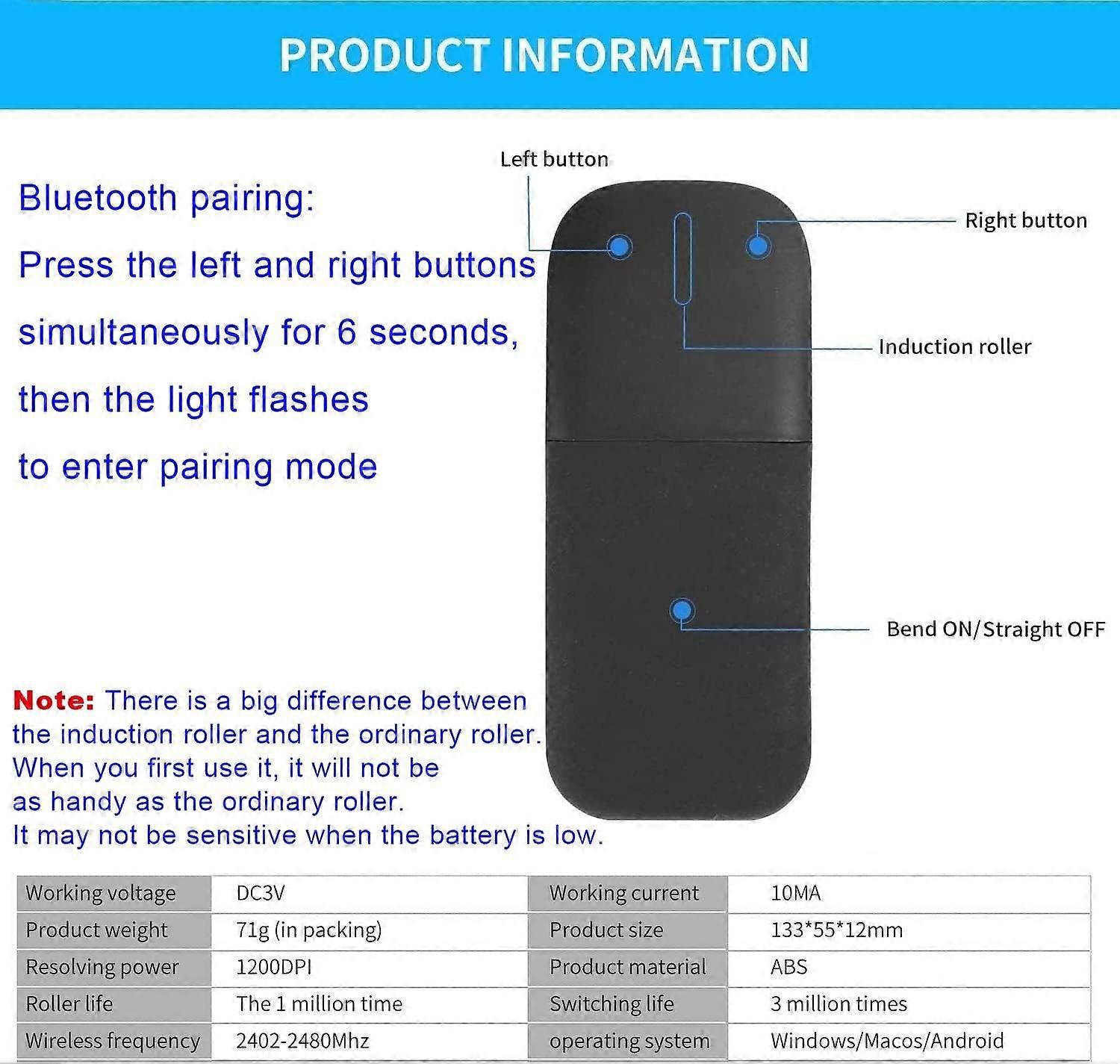 Bluetooth Arc Touch Mouse,Wireless Foldable Mouse Without Receiver,for ...