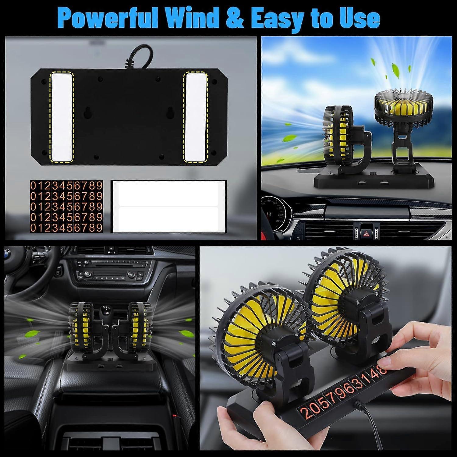 Car Fan 12V Dual Head Electric Auto Cooling Fan 2 Speed Adjustable Car ...