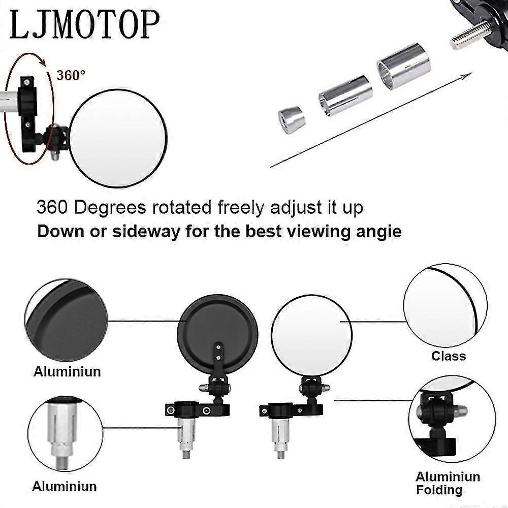 Motorcycle Mirrors 3 Inch Round Folding Bar End Side Mirrors For Honda ...