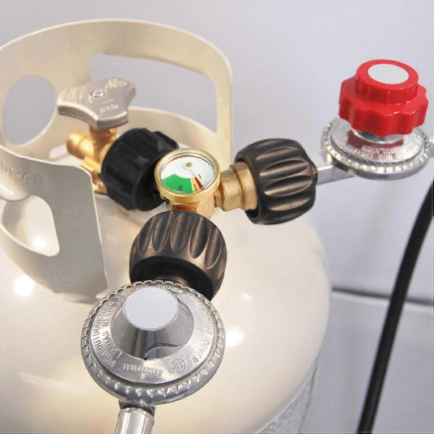 Propane Splitter, 2 Way Propane Tank Y Splitter Adapter with Gauge, LP ...