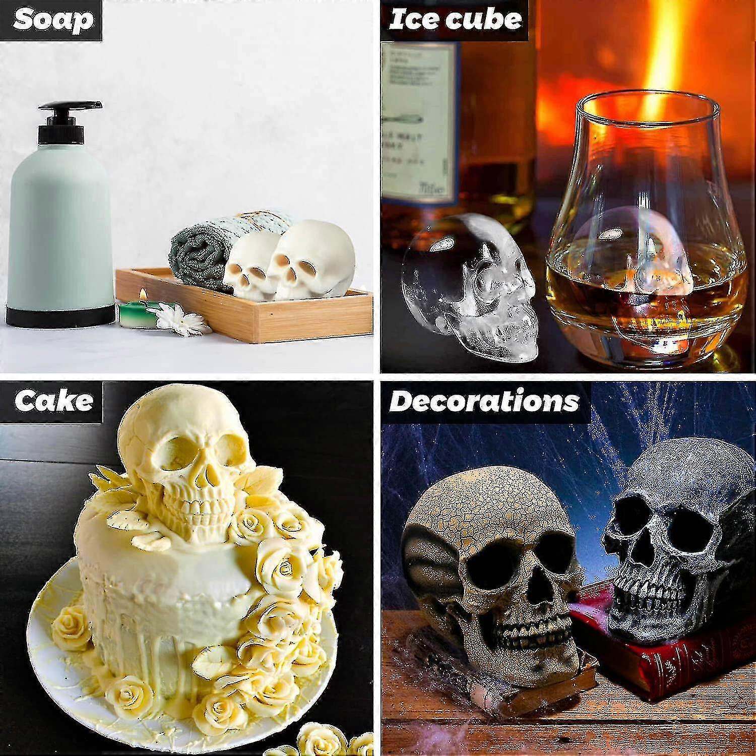 3d Skull Resin Molds, 2 Pack Skull Candle Molds, Silicone Skull Shape ...