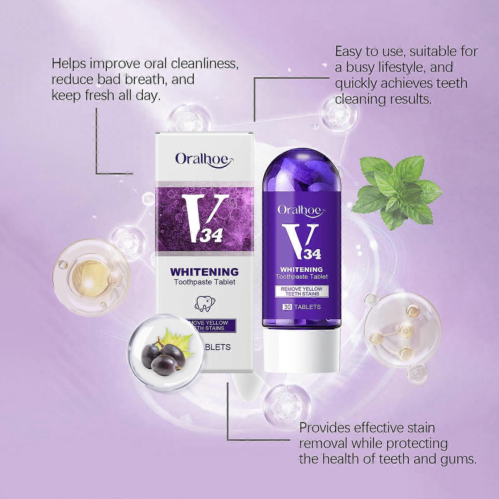 V34 Brightening Toothpaste Tablets, Purple Toothpaste Tablets, Chewable ...