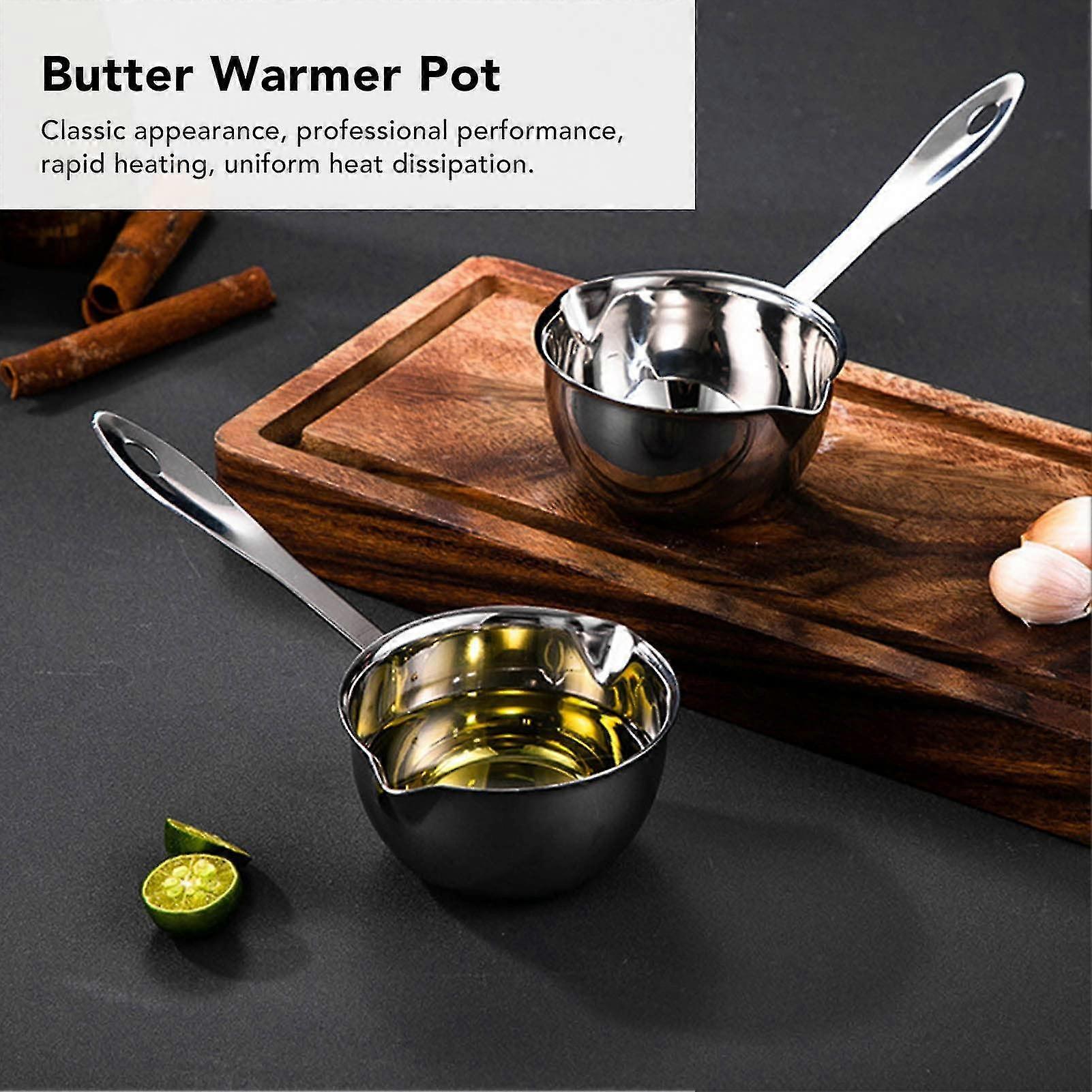 Butter Warmer Turkish Coffee Pot, Flat Induction Bottom Stainless Steel Mini Butter Hot Pot Milk ...