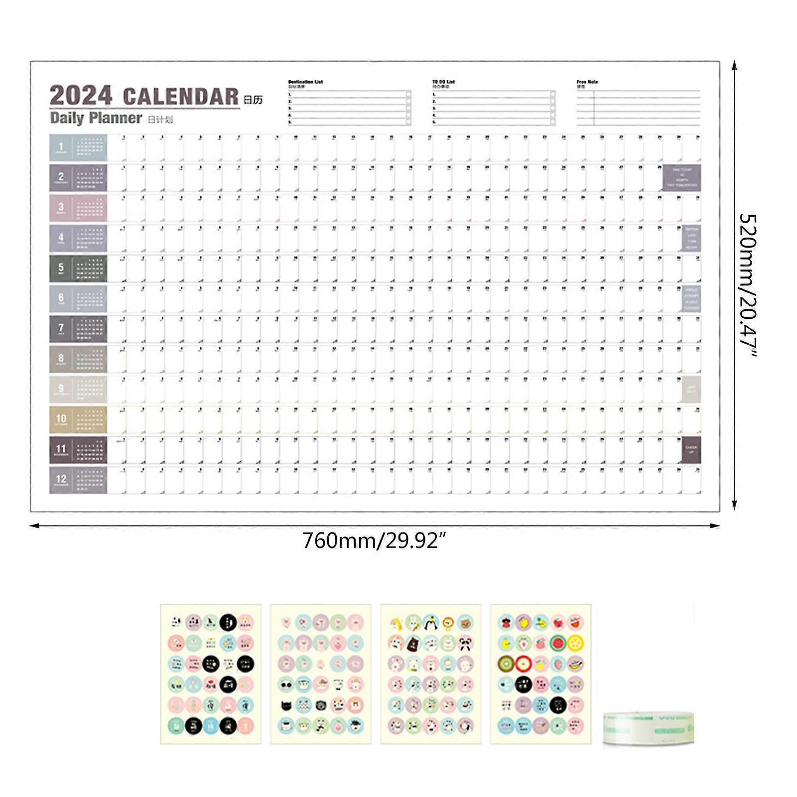 2024 Full Year to View Calendar Wall Calendar 2024 Monthly Yearly ...
