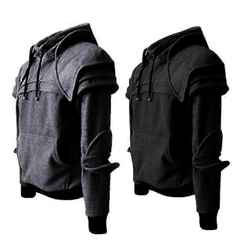 Men Sweatshirt Solid Color Front Pocket Pullover Hoodie Medieval Style ...