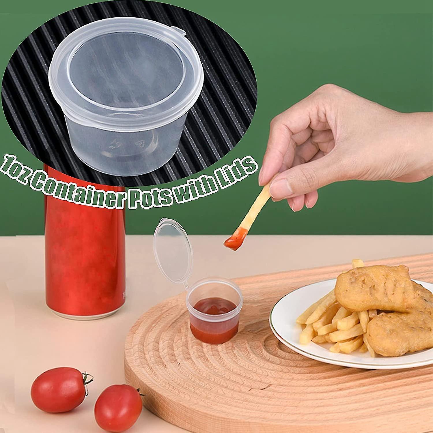 100 X 1oz Round Food Container Pots With ,hinged Sauce Pots Reusable ...