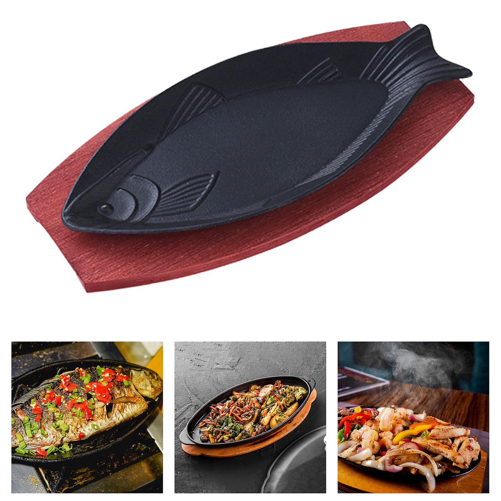Steak Fry Plate BBQ Grilling Pan Fish Shaped Baking Tools Cast Iron ...
