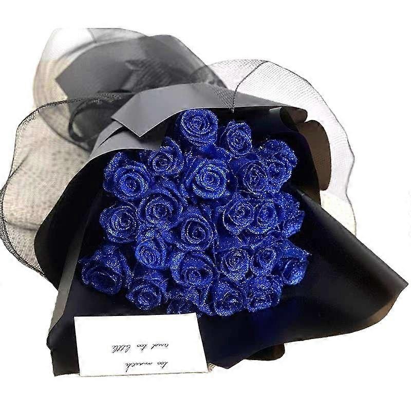 Blue Sparkling Rose Bundle: 24 Artificial Roses for Any Occasion ...
