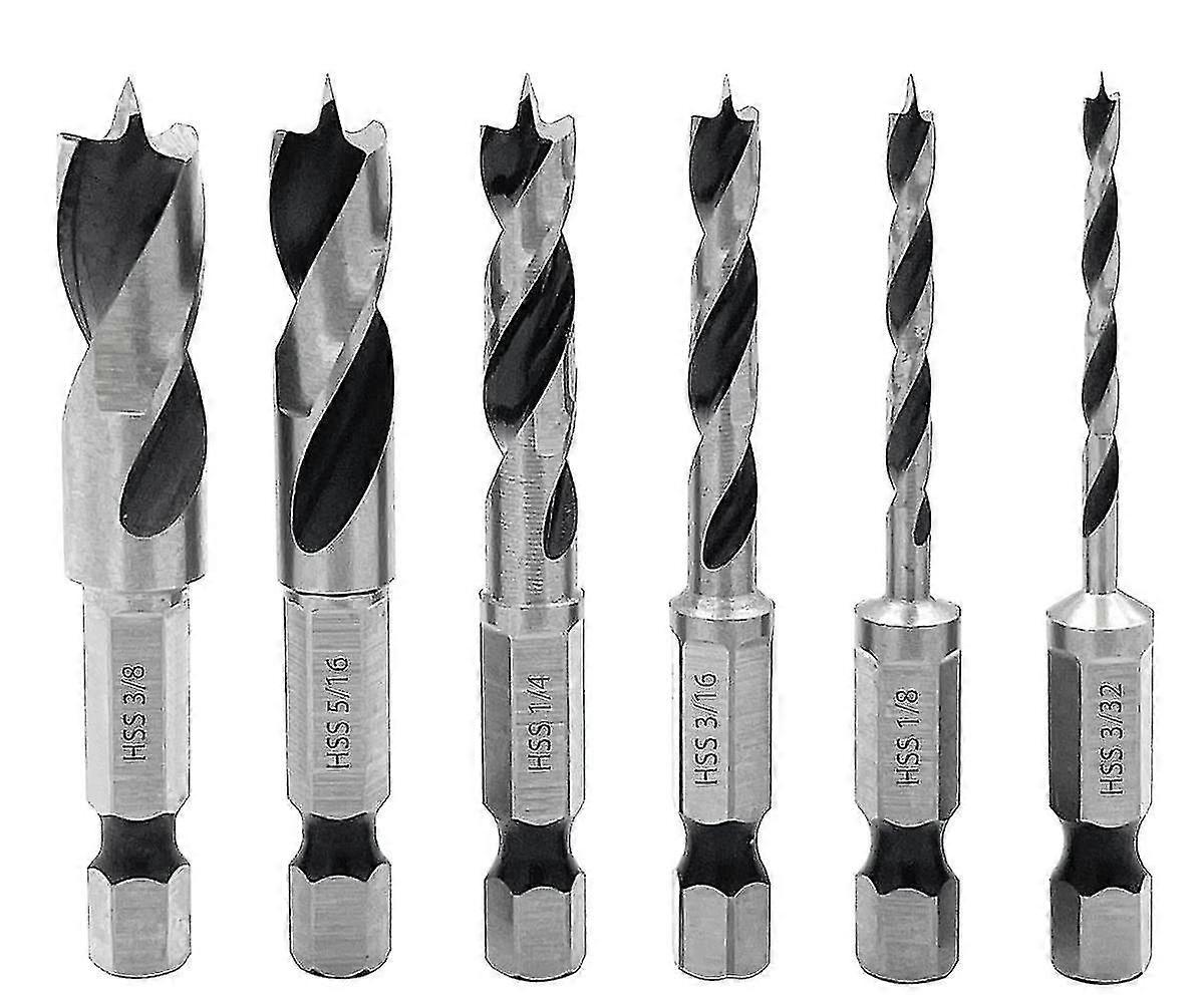6pcs 1/4" Quick Change Hex Shank Wood Brad Point Stubby Short Drill Bit Set Hss 4241 Woodworking ...