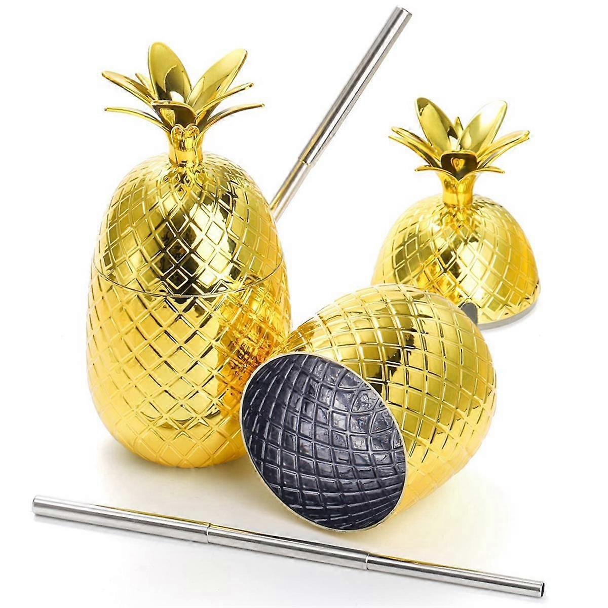 2 Pack Pineapples Drink Cups, 450Ml Gold Pineapples Tumbler with ...