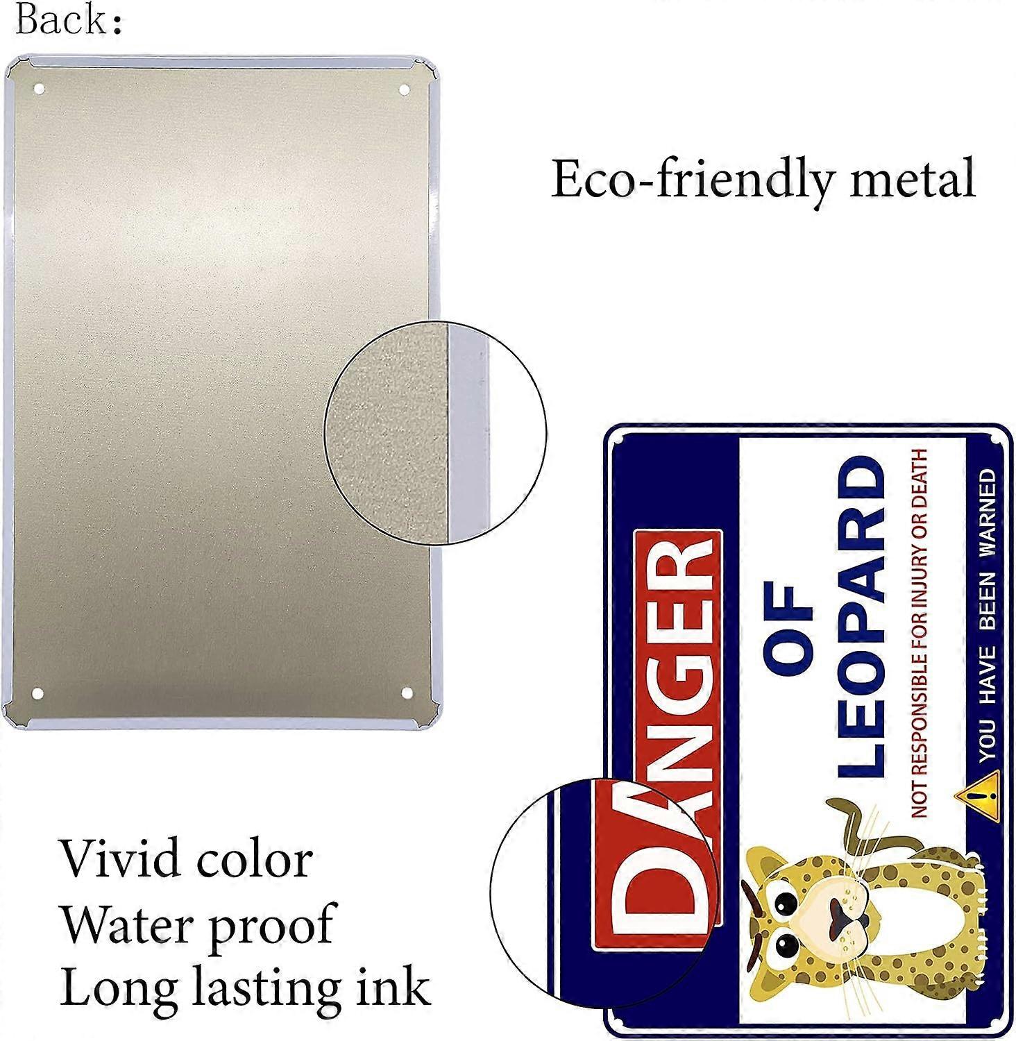 Warning Sign Funny Metal Tin Signs Leopard Danger Beware Banner Vintage ...