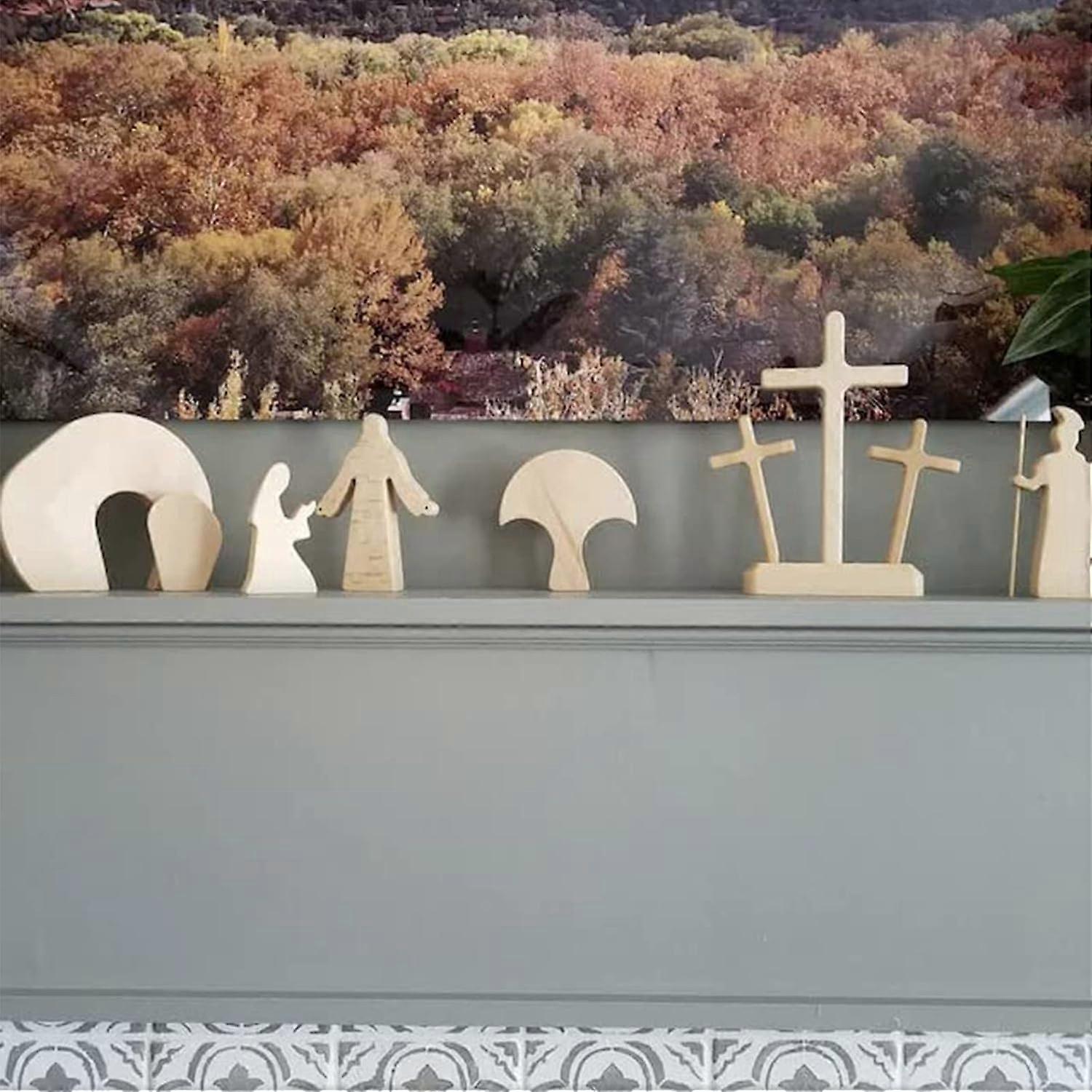 2025 New Wooden Easter Scene Decoration Small Little Easter Nativity ...