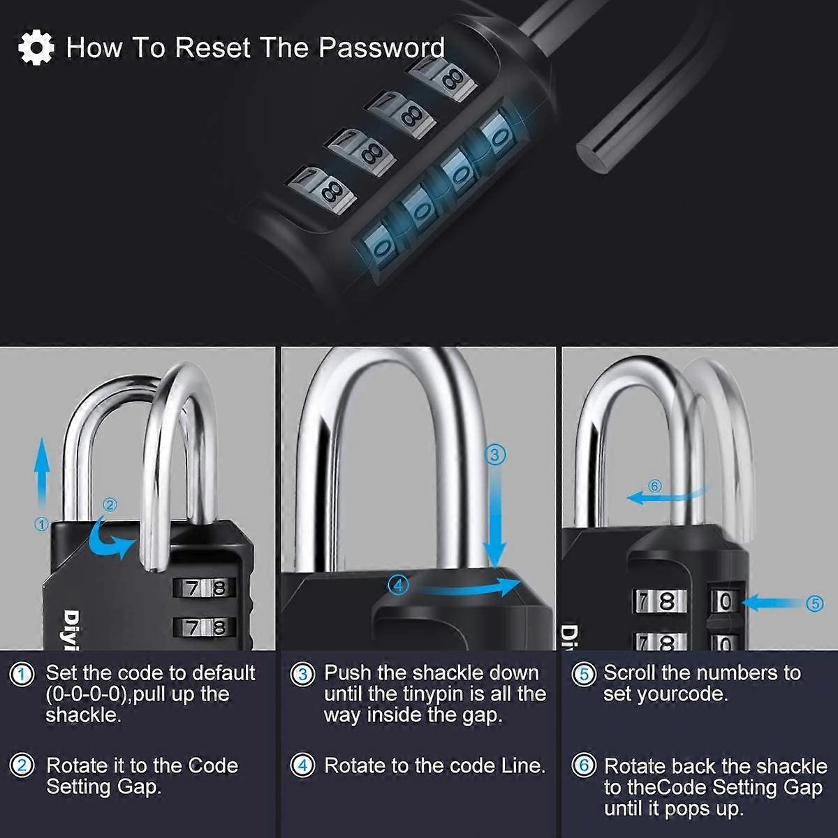 Combination Padlock, [2 Pack]Diyife 4 Digit Combination Lock, Padlock ...