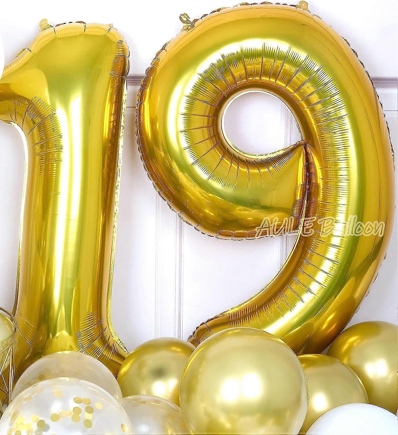 Heytea 40 Inch Large 19 Number Balloons Gold, Big Foil Number Balloons ...