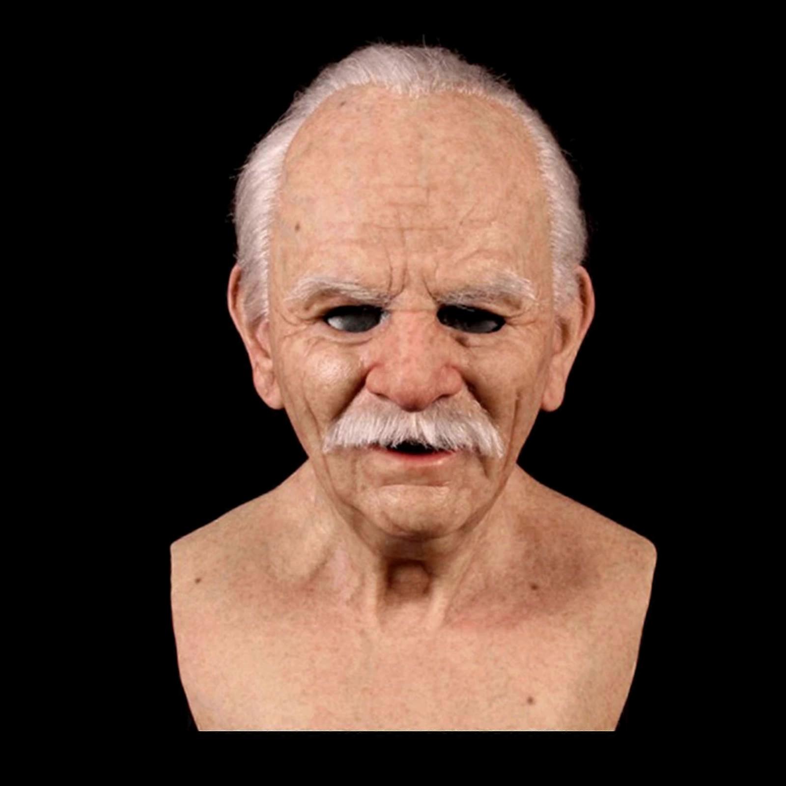Realistic Bald Old Man Mask Latex Full Face Neck Helmet for Masquerade ...