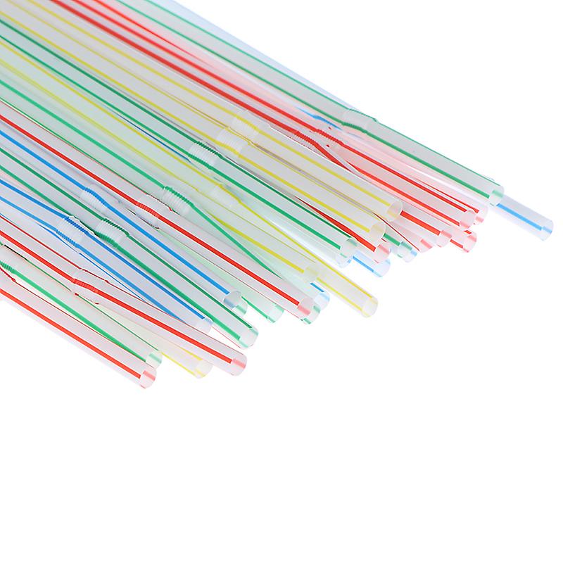 100pcs Disposable Straws Flexible Plastic Straws Striped Rainbow ...