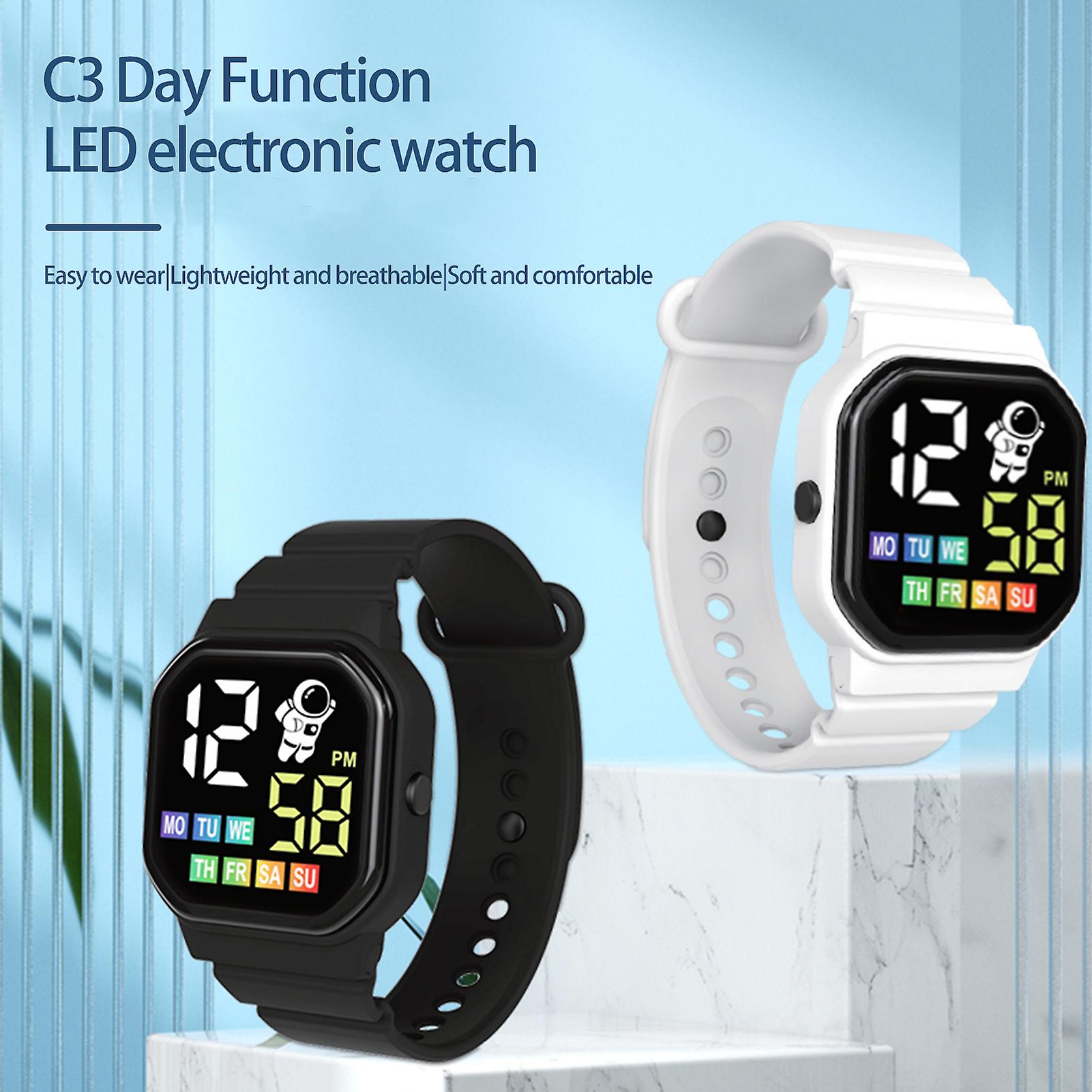 C3-17 Digital Watch Square Dial 12 Hour System 5 Seconds Dark Screen ...