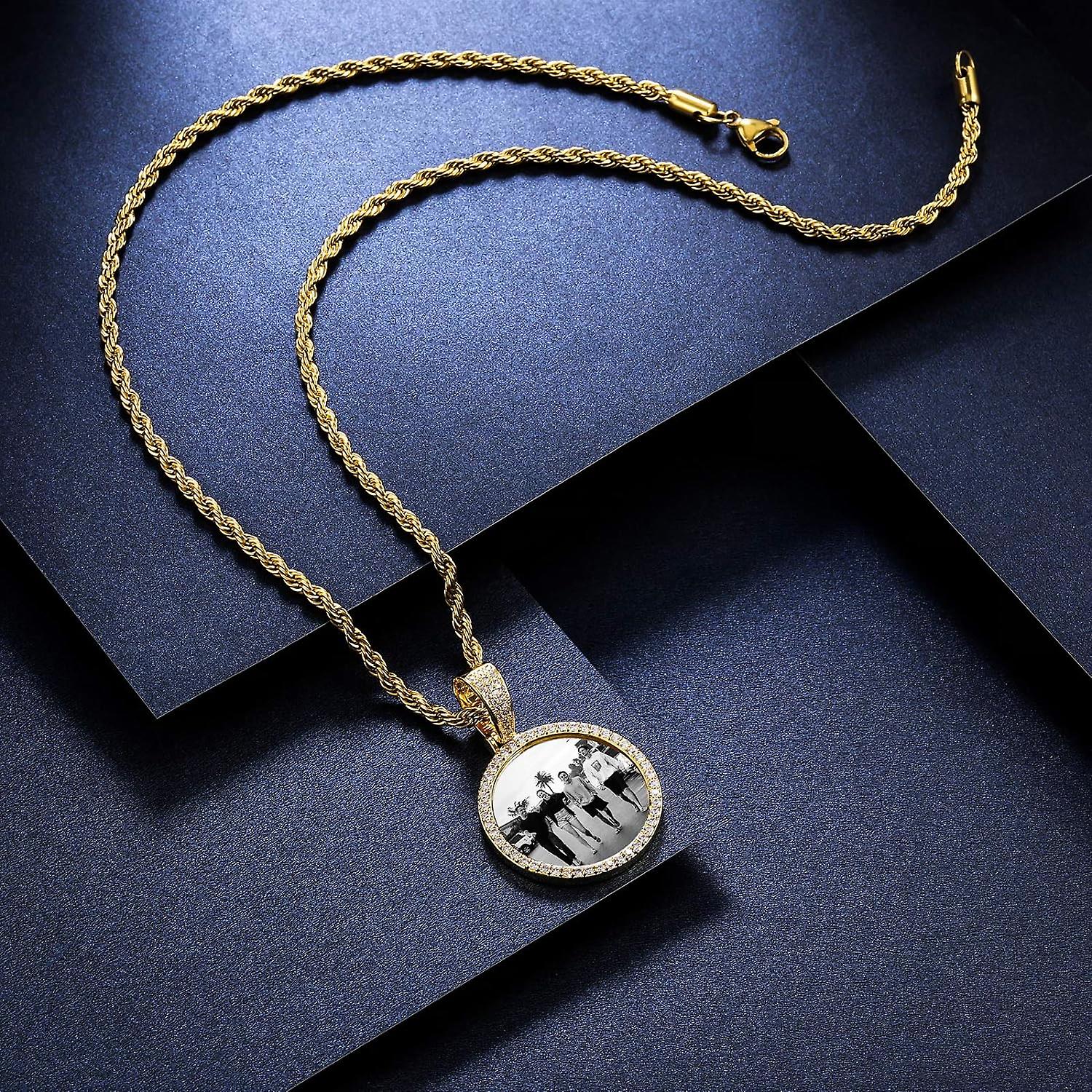 VIBOOS Personalized Hip Hop Memory Pendant Necklace Custom Picture Text ...