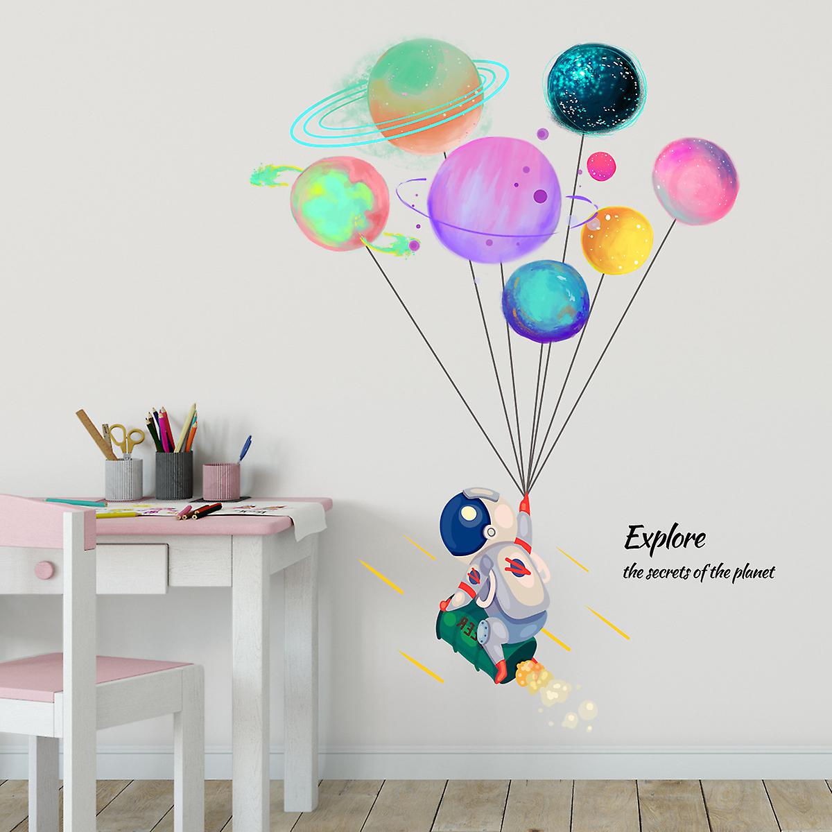 Astronaut Wall Stickers, Cartoon Spaceman Outer Planet Creative DIY Art Vinyl Removable Wall ...