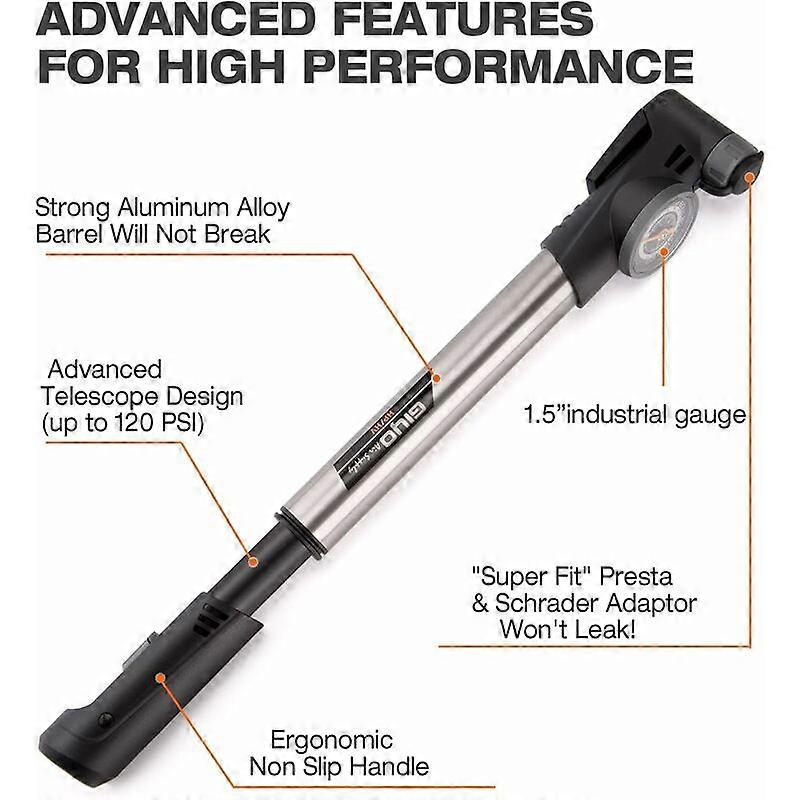 Mini Bike Pump 120 PSI Small Air Pump with Pressure Gauge Portable Bike ...