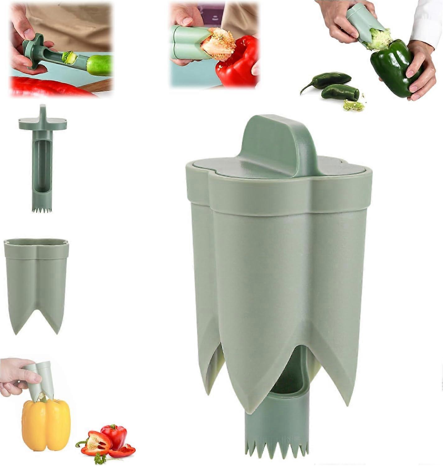 Pepper Corer, 2 in 1 Bell Peppers Seed Core Remover, Fruit & Vegetable Quick Corer and Cave ...