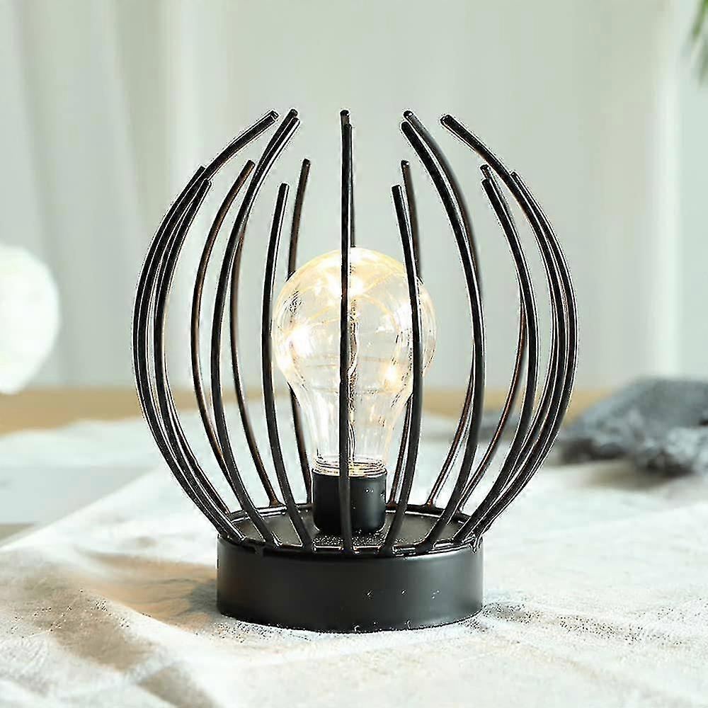 Metal Cage Table Lamp Cordless Battery Operated Lamp With Edison Style ...